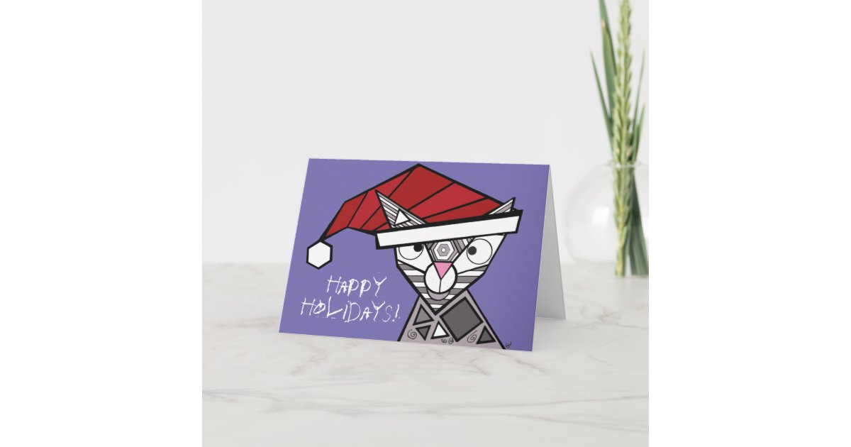 Geo Kitty Happy Holidays! Thank You Card | Zazzle