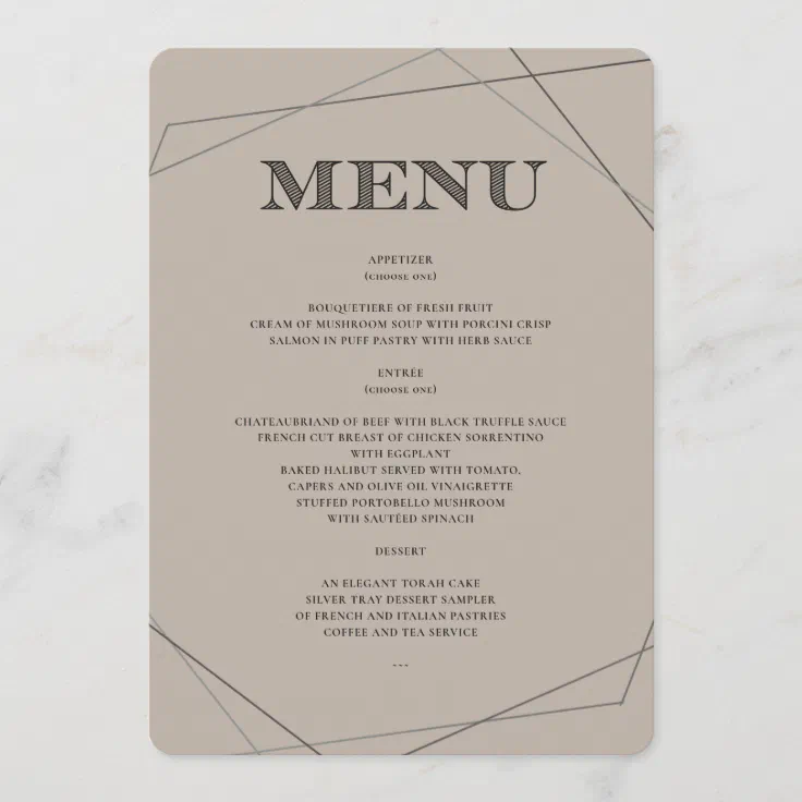 Geo Modern Bar/Bat Mitzvah Menu | Zazzle