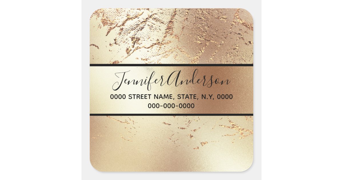 Geode faux gold metallic shimmer marble texture square sticker | Zazzle