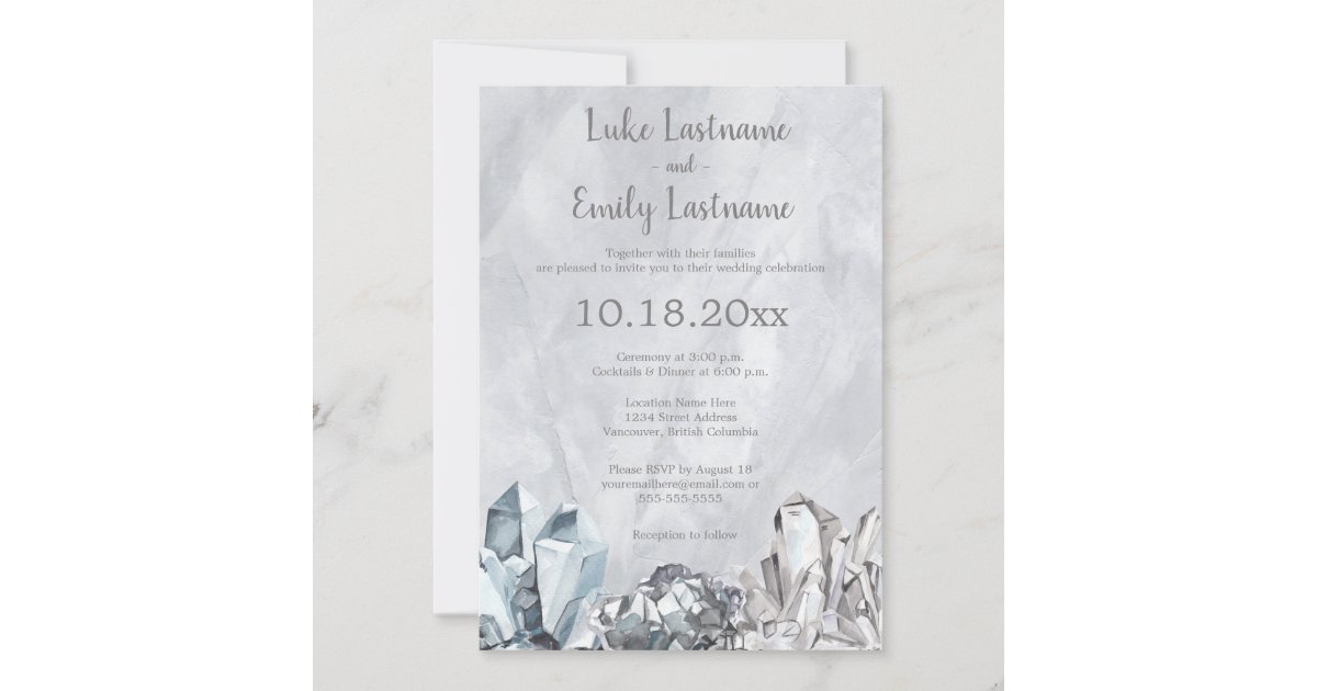 Geode & Gemstones in Grey Watercolour Wedding Invitation | Zazzle