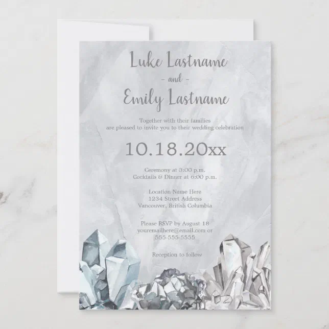 Geode & Gemstones in Grey Watercolour Wedding Invitation | Zazzle