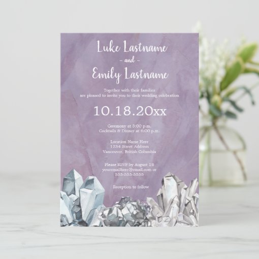 Geode & Gemstones in Purple Watercolour Wedding Invitation | Zazzle