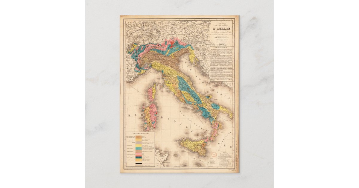 Geological Map of Italy by H. de Collegno (1844) Postcard | Zazzle