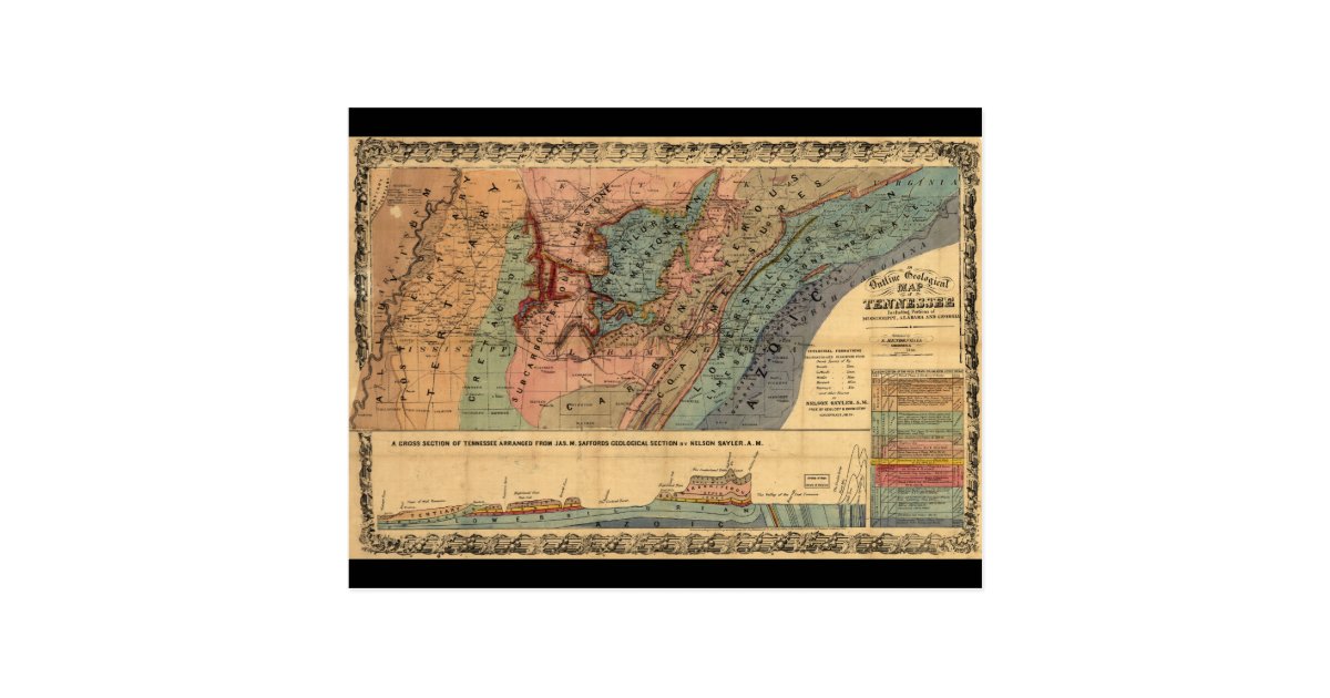Geological Map of Tennessee (1866) Postcard | Zazzle.com