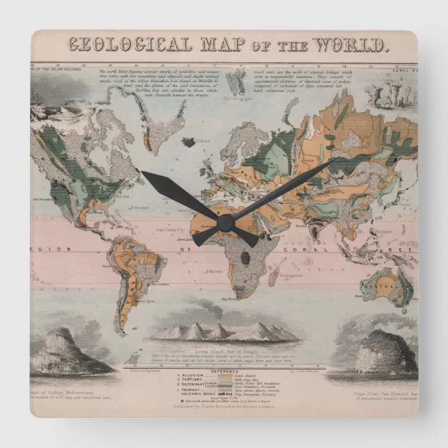 Geological Map of the World Square Wall Clock | Zazzle