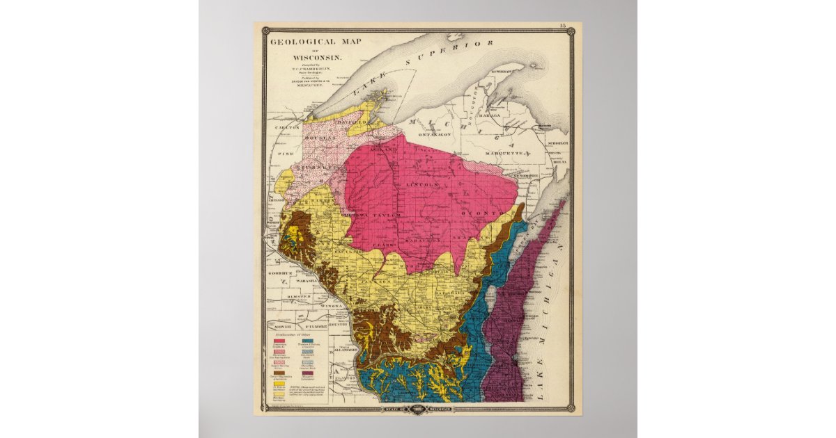 Geological map of Wisconsin Poster | Zazzle
