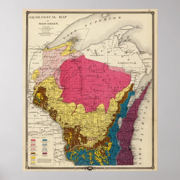 Geological map of Wisconsin Poster | Zazzle