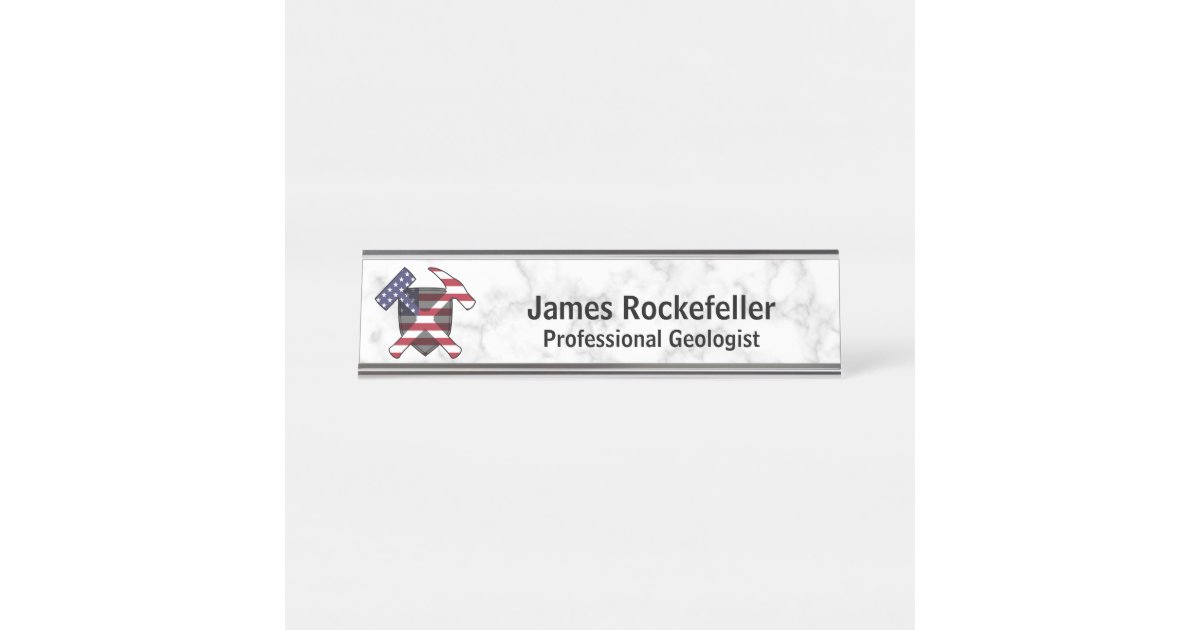Geologist's Rock Hammer Logo (USA) on Marble Print Desk Name Plate | Zazzle