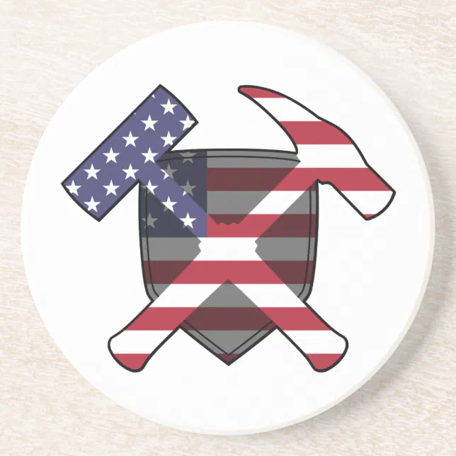 Geologist's Rock Hammer Logo with American Flag Coaster | Zazzle
