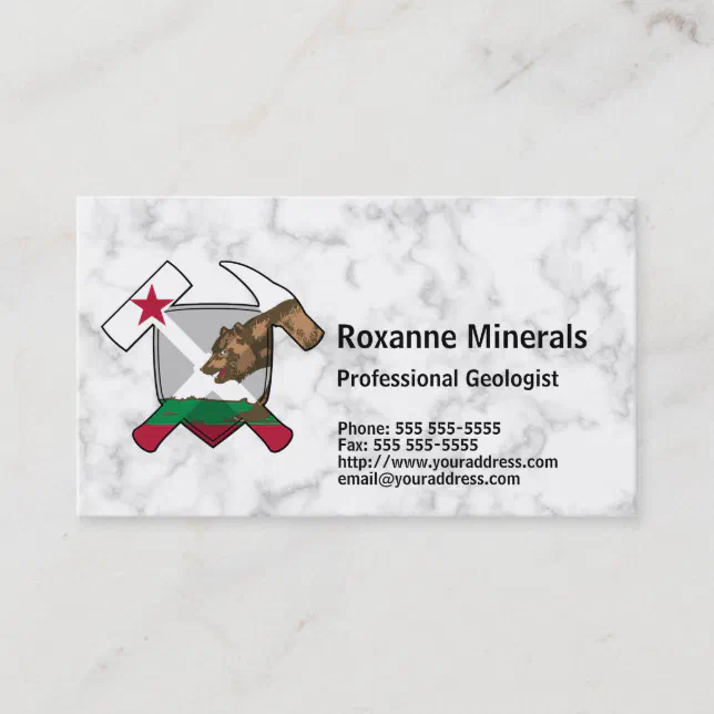 Geologist's Rock Hammer Logo with California Flag Business Card | Zazzle