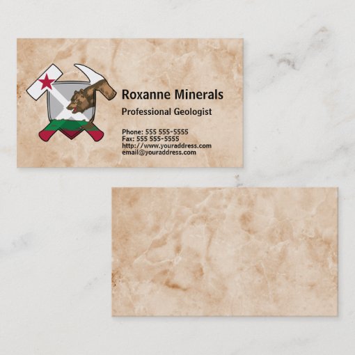 Geologist's Rock Hammer Logo with California Flag Business Card | Zazzle