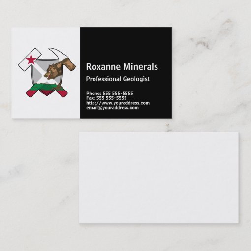 Geologist's Rock Hammer Logo with California Flag Business Card | Zazzle