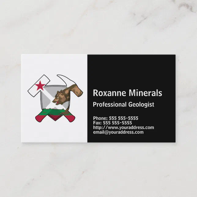 Geologist's Rock Hammer Logo with California Flag Business Card | Zazzle