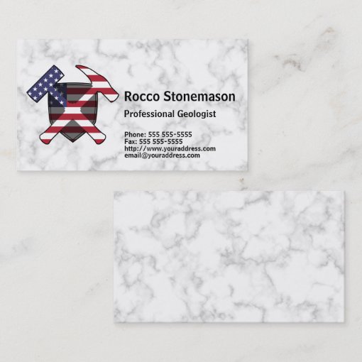 Geologist's Rock Hammer Logo with USA Flag Business Card | Zazzle