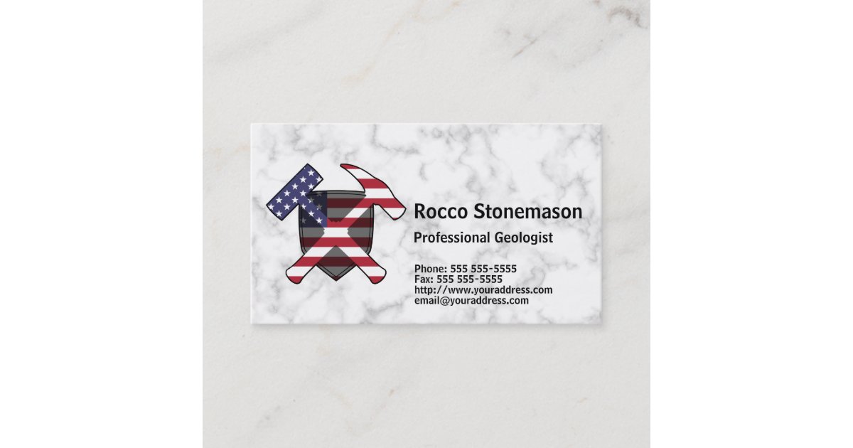 Geologist's Rock Hammer Logo with USA Flag Business Card | Zazzle