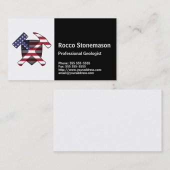 Geologist's Rock Hammer Logo with USA Flag Business Card | Zazzle