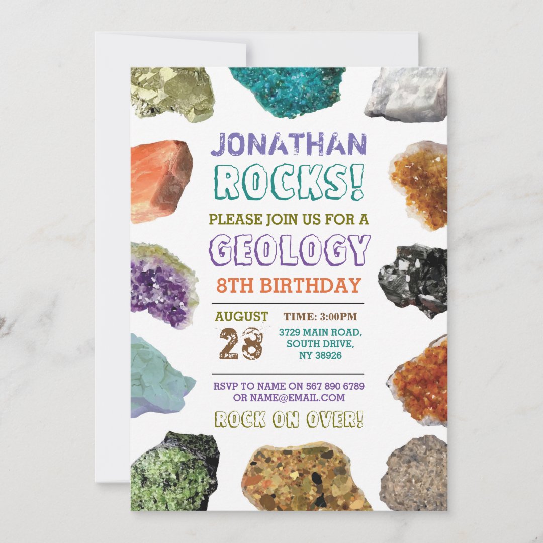 Geology Birthday Party Rocks Gems Crystals Invite | Zazzle