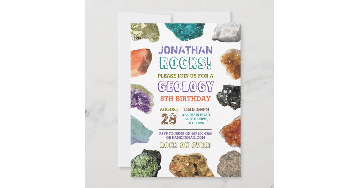Geology Birthday Party Rocks Gems Crystals Invite | Zazzle