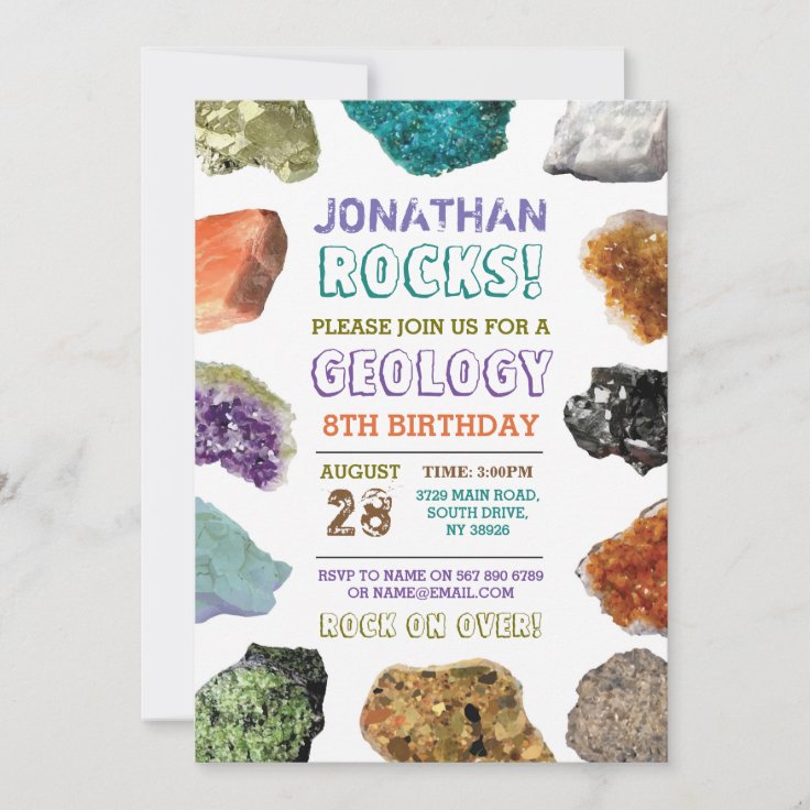 Geology Birthday Party Rocks Gems Crystals Invite | Zazzle