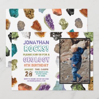 Geology Birthday Party Rocks Gems Crystals Photo Invitation | Zazzle