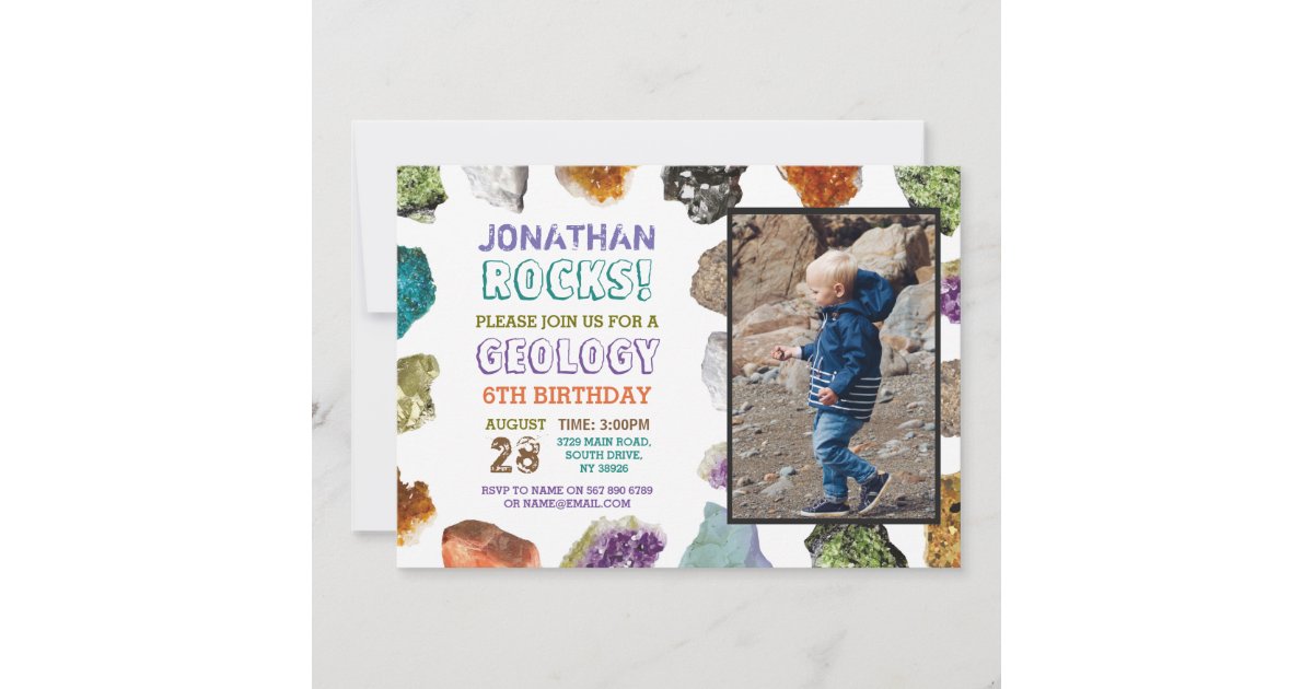 Geology Birthday Party Rocks Gems Crystals Photo Invitation | Zazzle