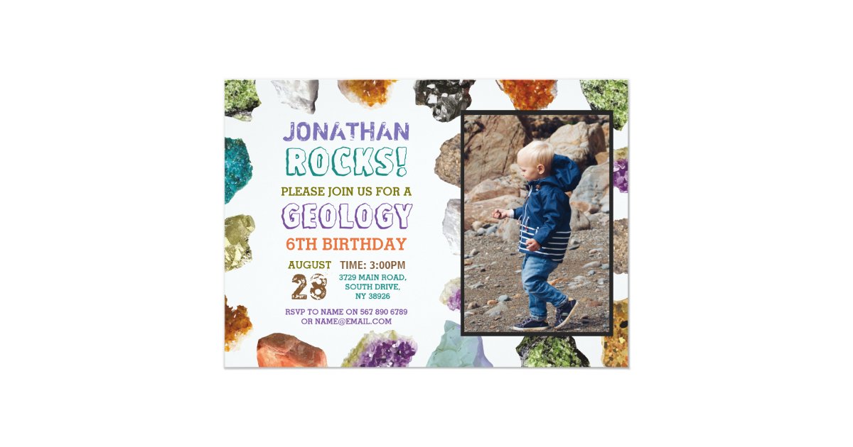 Geology Birthday Party Rocks Gems Crystals Photo Invitation | Zazzle.com