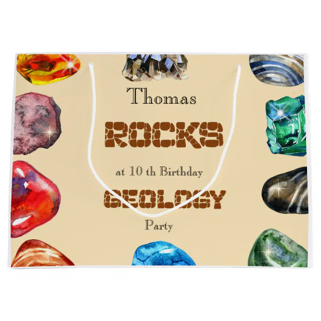 Geology birthday party rocks gemstone large gift bag | Zazzle