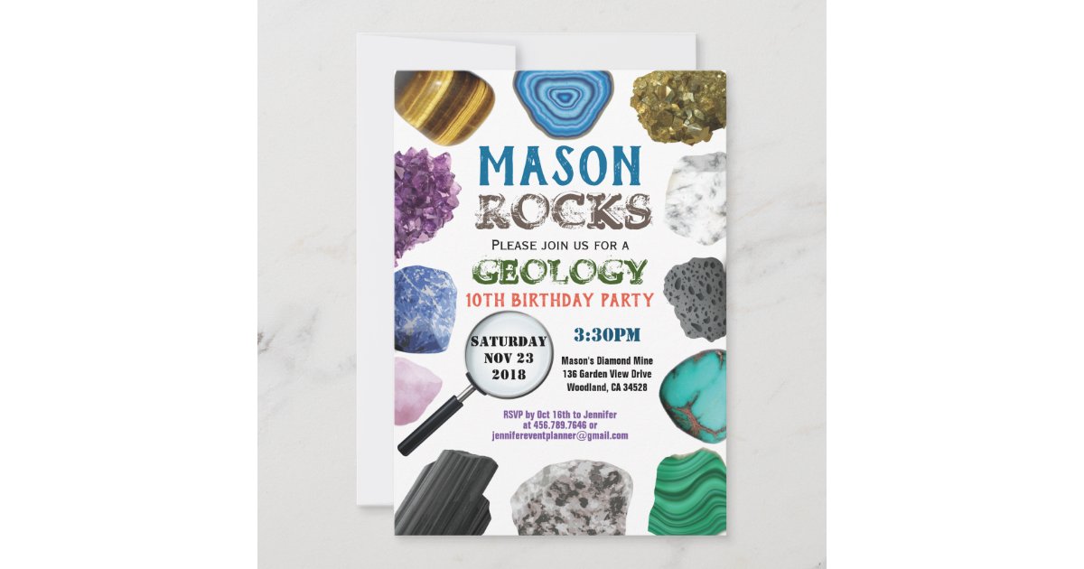 Geology Birthday Party Rocks Gemstones Crystals Invitation | Zazzle
