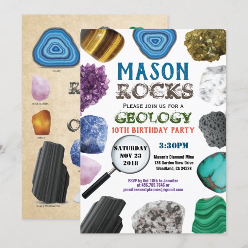 Geology Birthday Party Rocks Gemstones Crystals Invitation | Zazzle