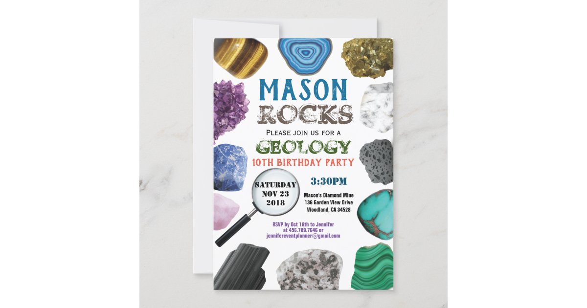 Geology Birthday Party Rocks Gemstones Crystals Invitation | Zazzle