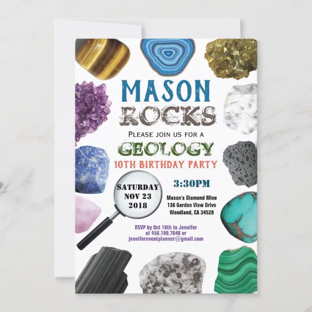 Geology Birthday Party Rocks Gemstones Crystals Invitation | Zazzle