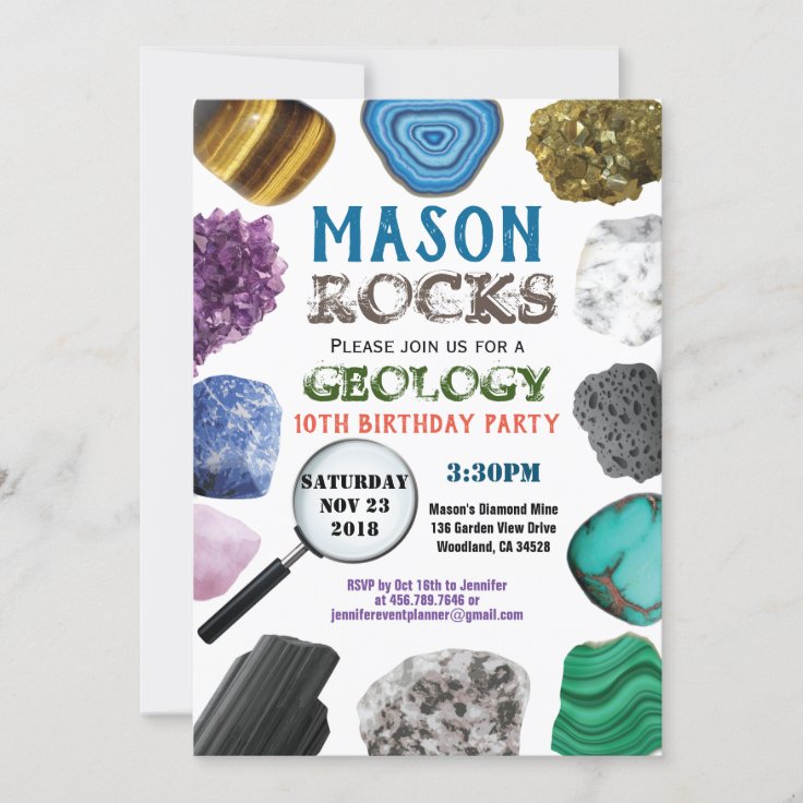 Geology Birthday Party Rocks Gemstones Crystals Invitation | Zazzle