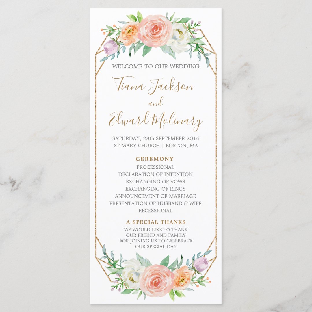 Geometri Watercolor Flowers Wedding Program | Zazzle