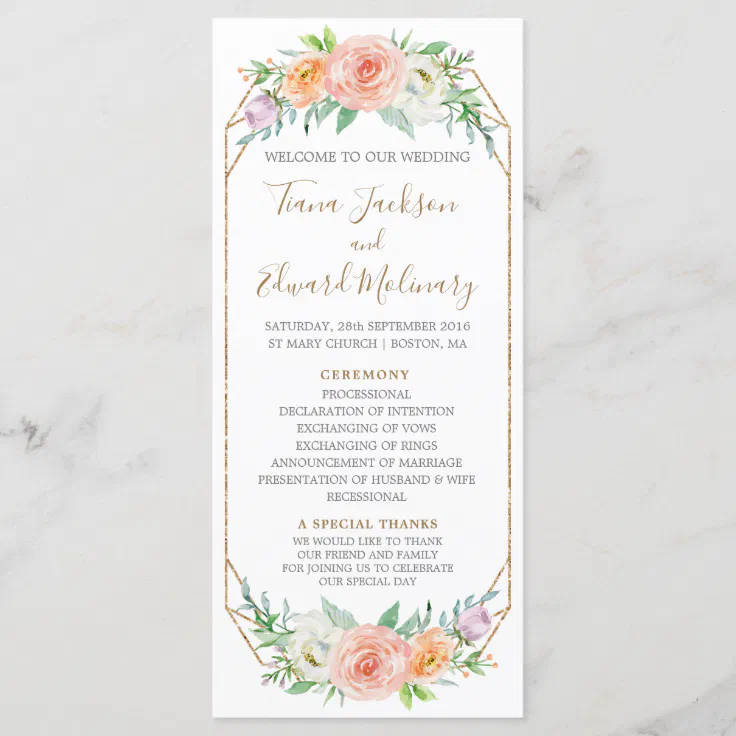 Geometri Watercolor Flowers Wedding Program | Zazzle