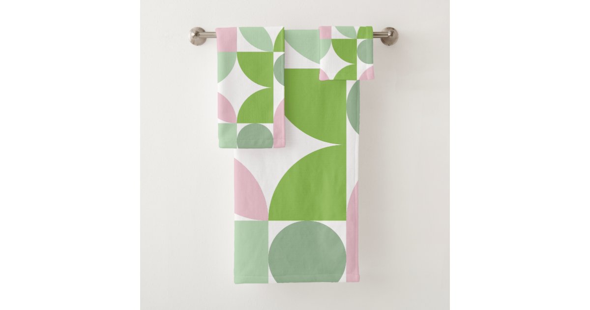 Geometric Abstract Pattern Pink and Green Bath Towel Set | Zazzle