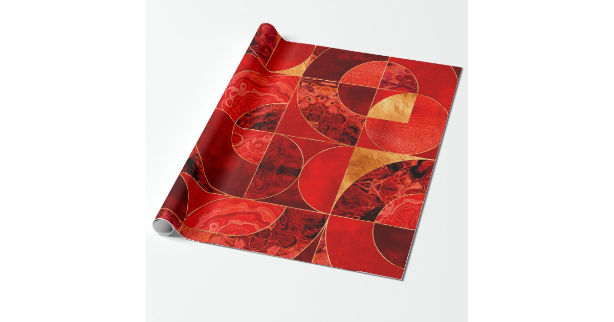Geometric Abstract - Red textures and Gold Wrapping Paper | Zazzle