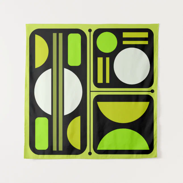 Geometric Abstract Retro Art Chartreuse Green Tapestry | Zazzle