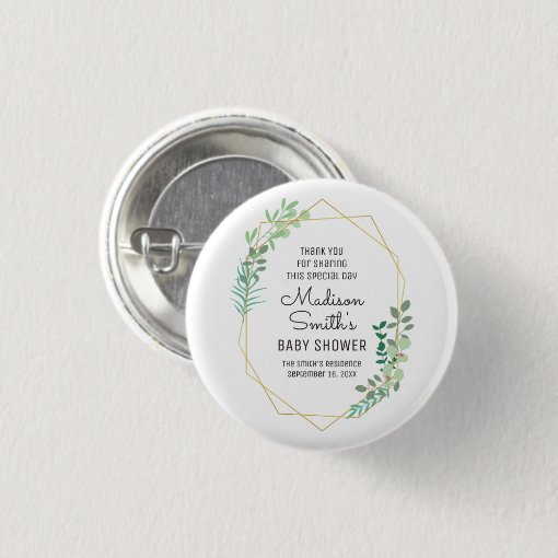 Geometric and Greenery Baby Shower Party Favor Button | Zazzle