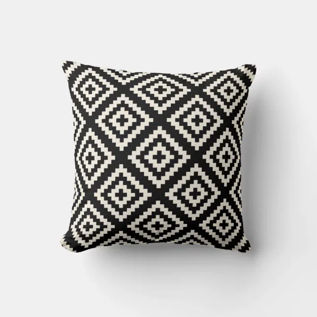 Geometric Black and Cream Pattern Throw Pillow | Zazzle
