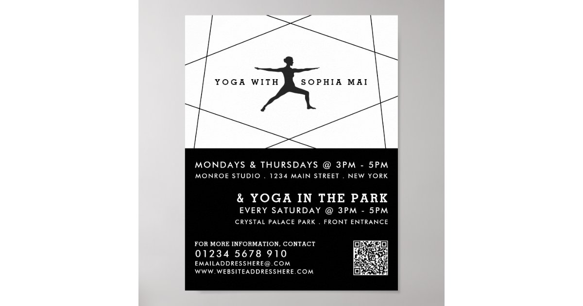 Geometric Black & White Yoga Class Advertising Poster | Zazzle