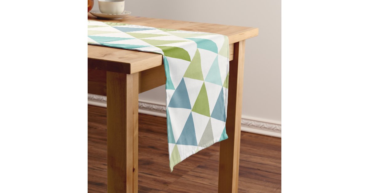 Geometric Blue Green Modern Pattern Short Table Runner | Zazzle