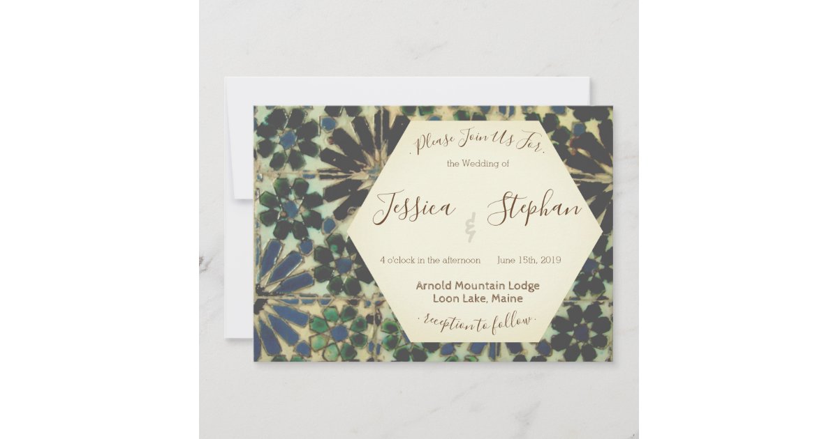 Geometric Blue Tiles Wedding Invitation | Zazzle
