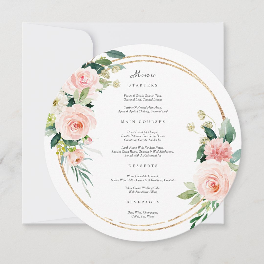 Geometric Blush Circle Menu Card | Zazzle