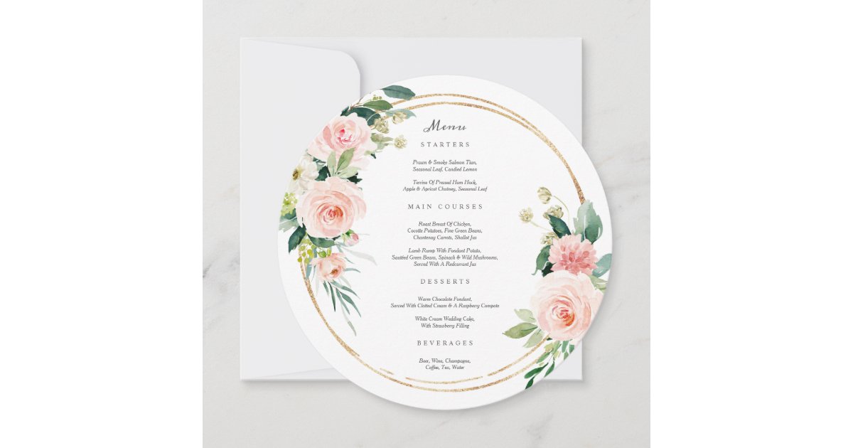 Geometric Blush Circle Menu Card | Zazzle