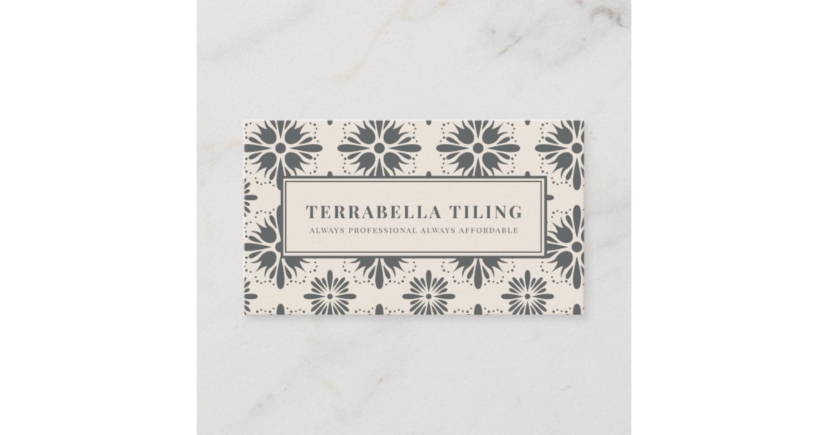 Geometric Charcoal Gray Cream Tiling Tiler Business Card | Zazzle