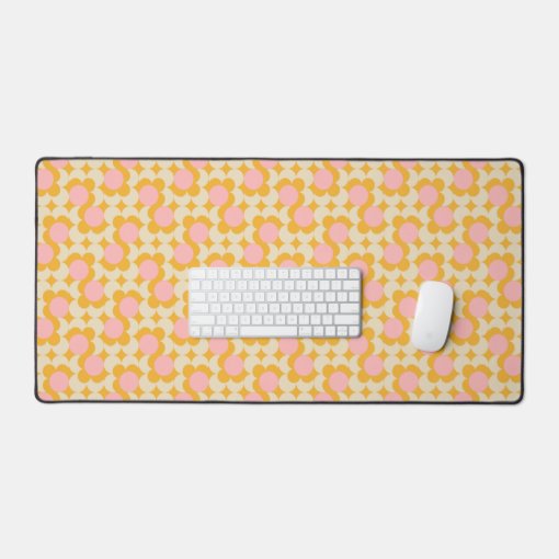 Geometric Circle Mid Century Flower Pattern Desk Mat | Zazzle