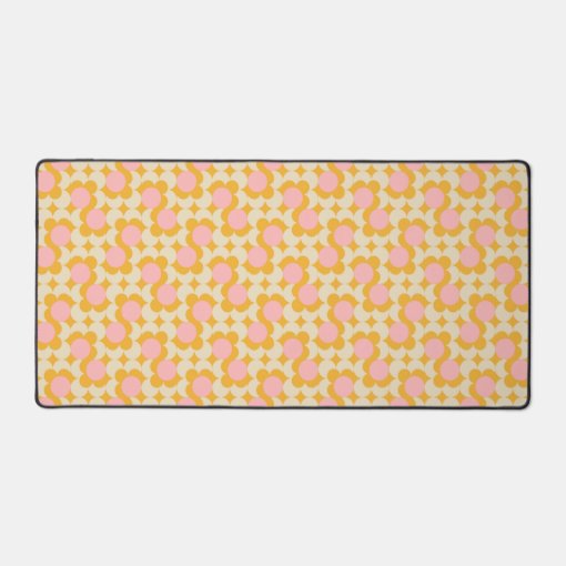 Geometric Circle Mid Century Flower Pattern Desk Mat | Zazzle