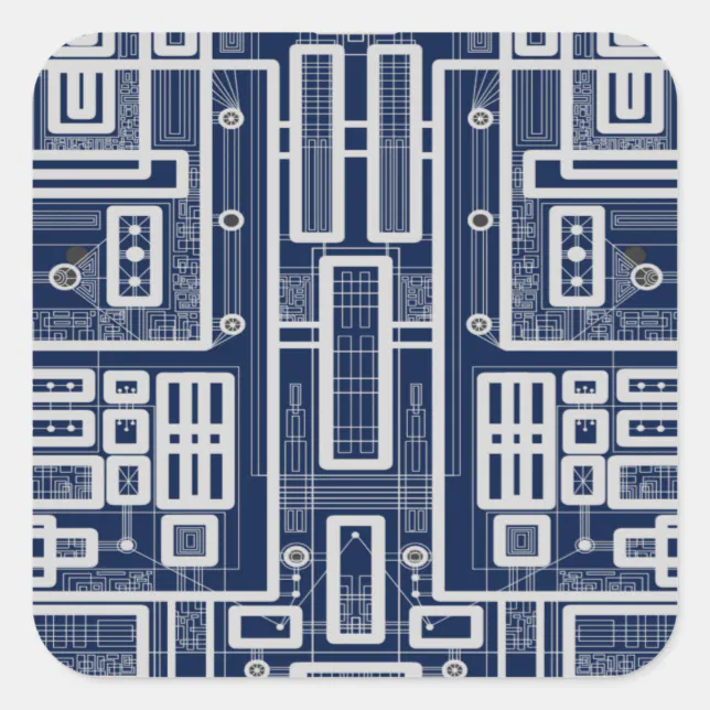 Geometric Circuit Board Square Sticker | Zazzle