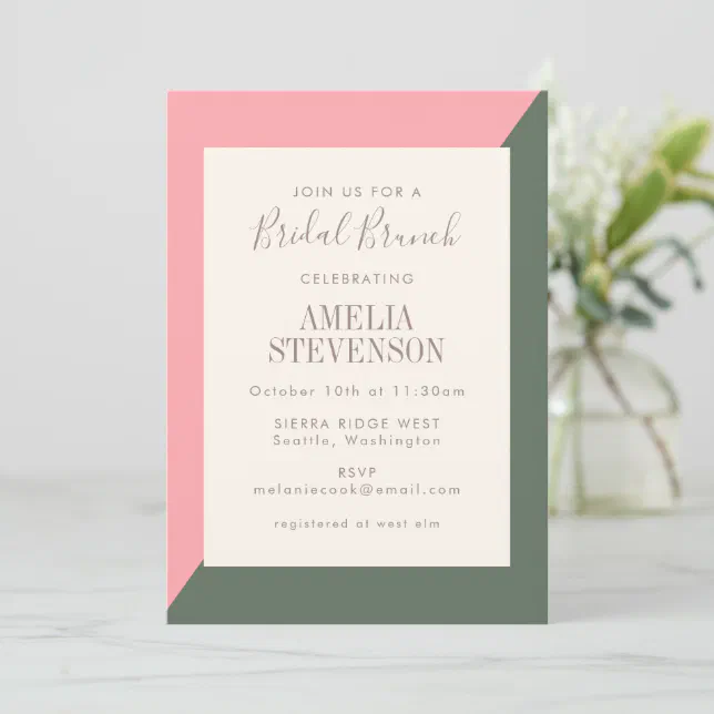 Geometric Color Block Pink Green Bridal Brunch Invitation | Zazzle