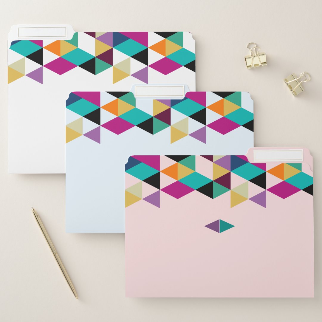 Geometric Colorful Triangles Design File Folder | Zazzle